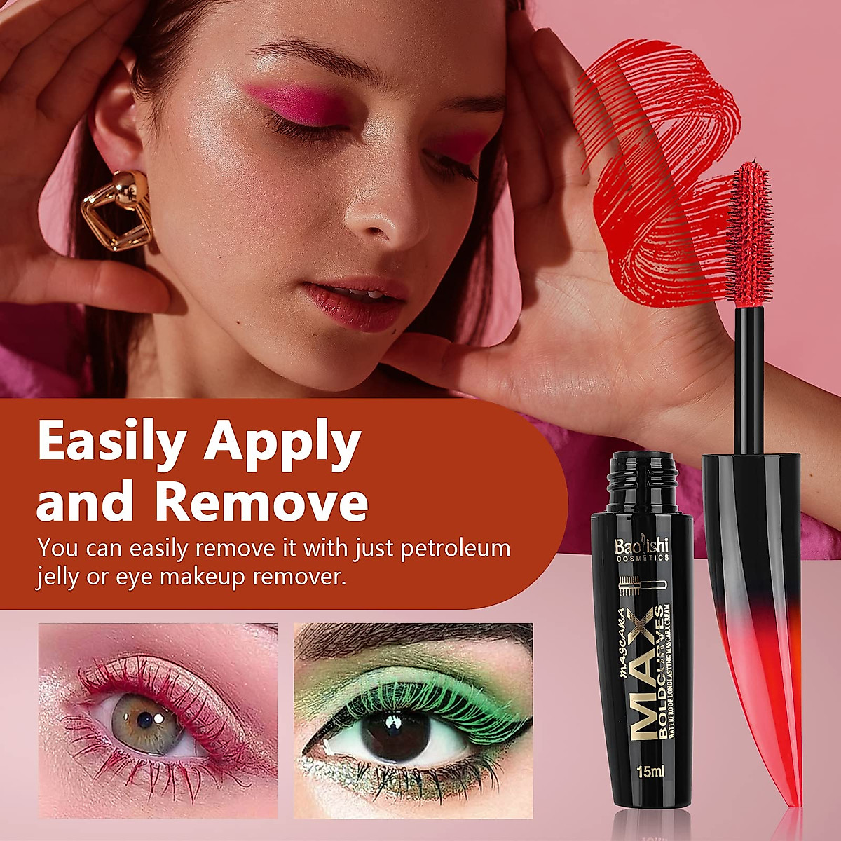 Long Lasting Smudge-Proof Lash Sensational Mascara, FantasyDay 6 Pcs 0.5 Fl Oz Washable Volumizing Lengthening Defining Curling Eyelash Makeup Set - Lift Separates Eye Lashes False Lash Effect Mascara