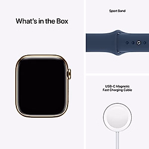Apple Watch Series 7 (GPS + Cellular, 45MM) - Gold Stainless Steel Case with Abyss Blue Sport Band (Renewed)