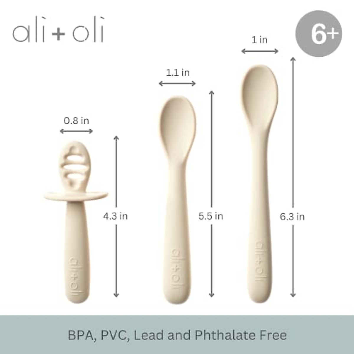 Ali+Oli (3pc) Silicone Spoon Set for Baby (Coco) Unbreakable Silicone Baby Spoon, Baby Spoons Self Feeding 6 Months & Up, Self Feeding Baby Utensils, Multi-stage Baby Feeding Spoon, Ergonomic Design