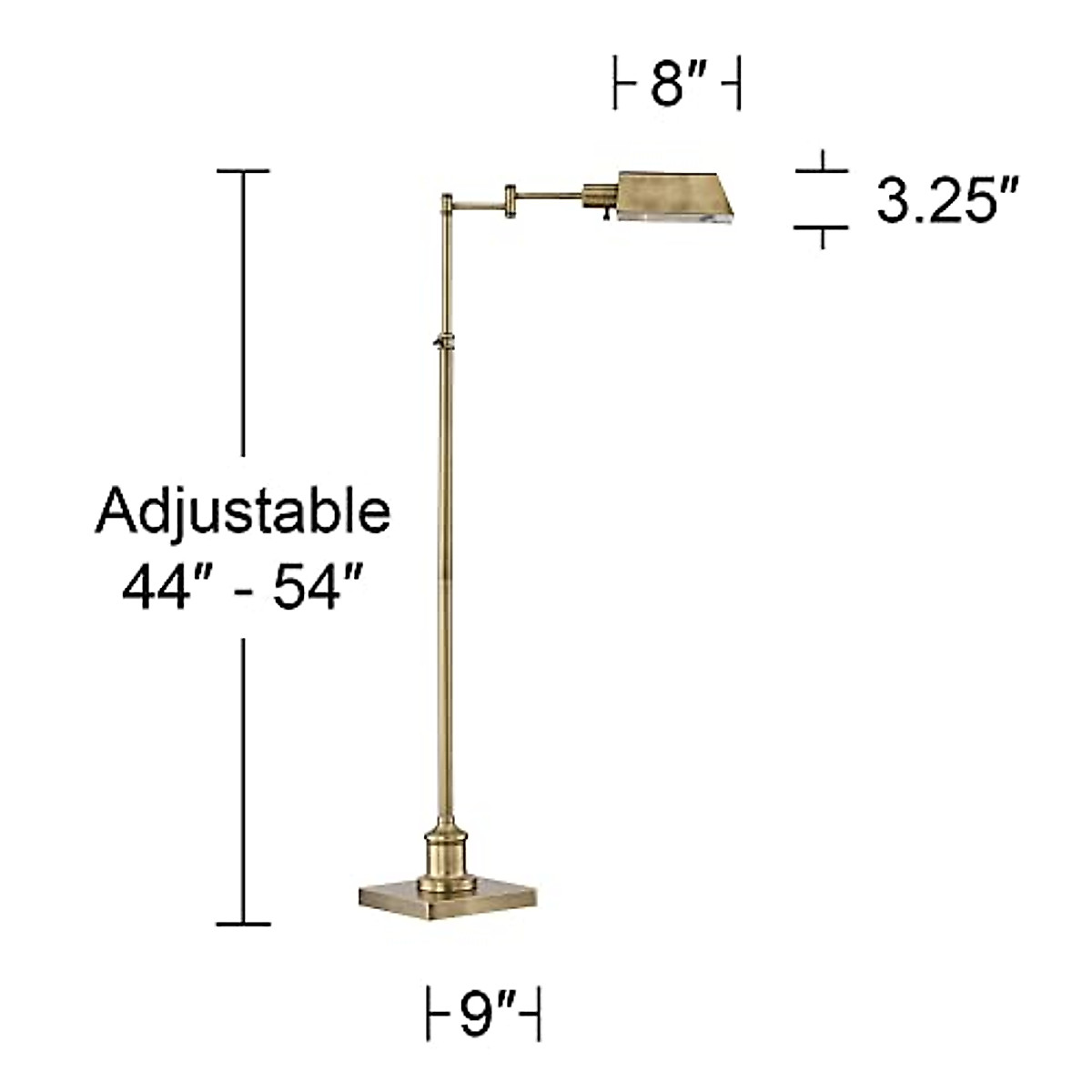 Regency Hill Jenson Modern Metal Adjustable Pharmacy Floor Lamp Swing Arm 54" Tall Aged Brass Metal Shade Standing Pole Light for Living Room Reading House Bedroom Home Office