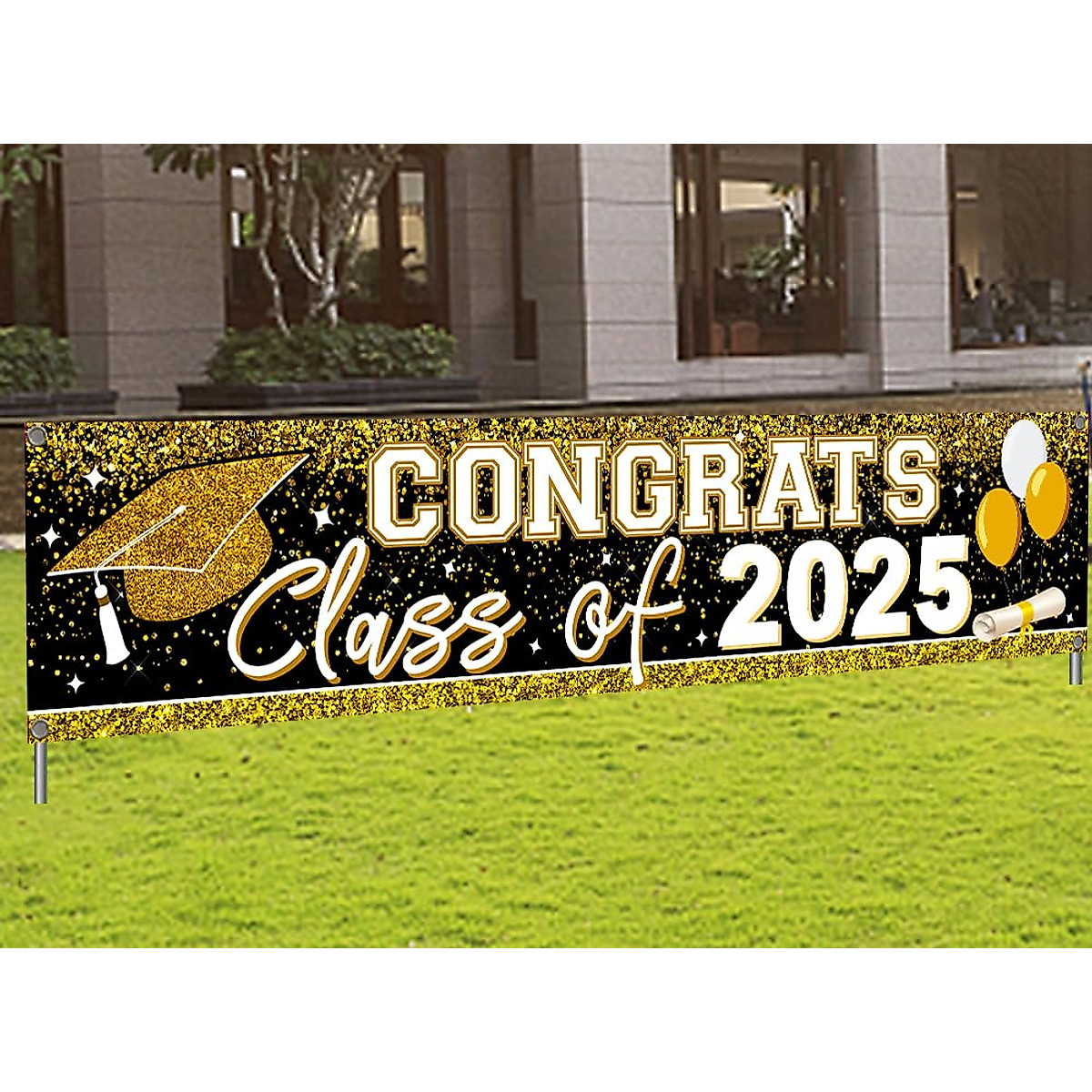 Large Congrats Grad Banner Gold Class of 2023 Banner Backdrop Graduation 2023 Yard Sign for Graduation Party Supplies Graduation Decorations 2023 (Gold)