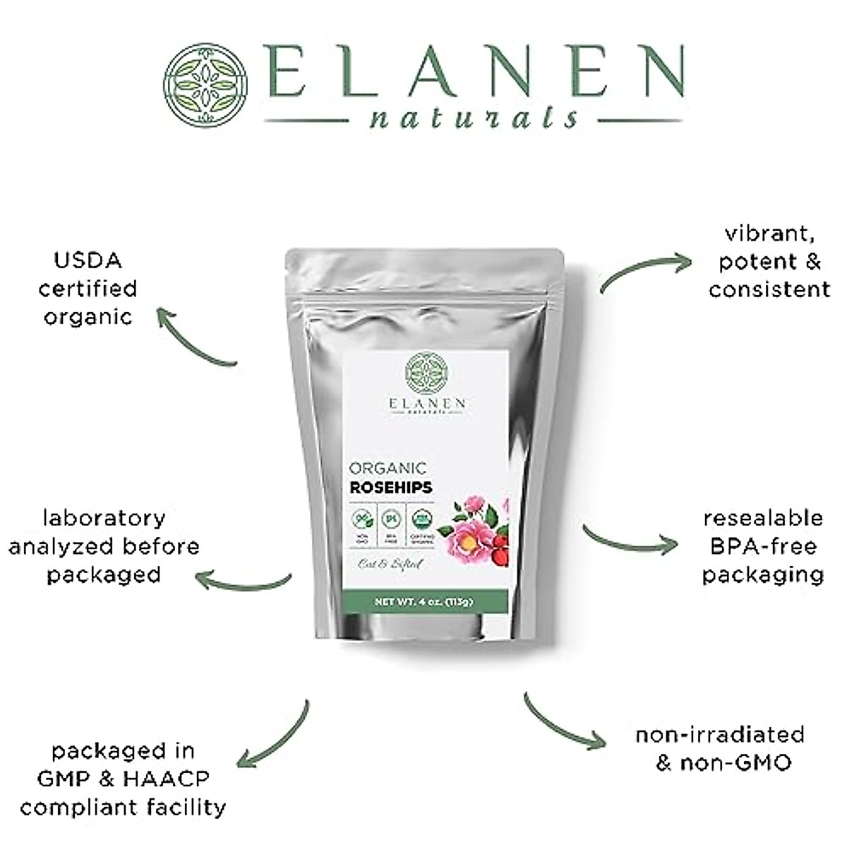 Organic Rose Hips 4 oz. (113g), USDA Certified Organic Rosehip Tea, Dried Rose Hips Dried Organic, Rose Hip Tea Organic, Whole Rose Hips Bulk, Cut & Sifted