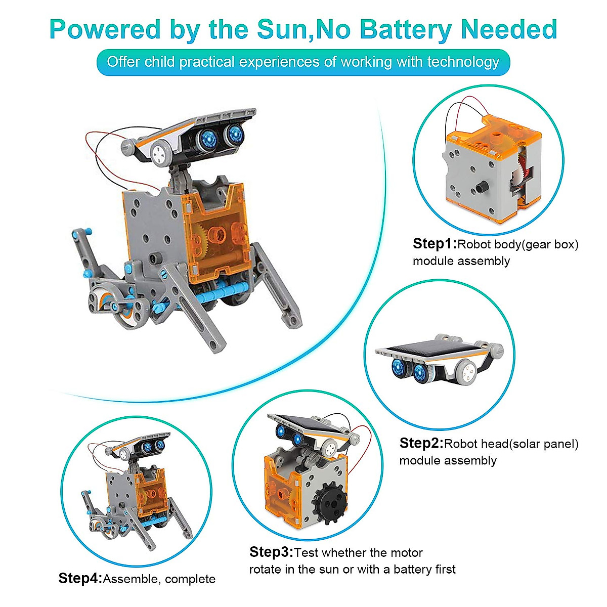 mababa 12-in-1 Solar Robot Building Kit for Kids, STEM Educational Creation 190-Piece Kit with Solar Powered Motorized Engine and Gears for Boys and Girls Ages 8-12.