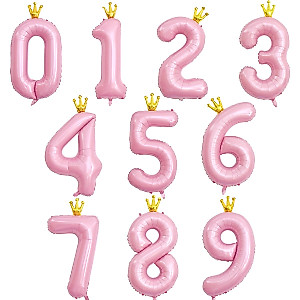 40 Inch Crown Pink Number 4 Balloon, Big Conjoined Baby Pink Foil Mylar Helium 4 Balloon | Girls 4th Birthday Party Balloon Pink Princess Theme Birthday Party Decorations Supplies Favors