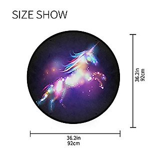 Super Soft Round Area Rugs Unicorn Rainbow Non-Slip Machine Washable Activity Floor Mat Carpet for Bedroom Living Room Children Playroom Diameter 36in