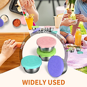 Salad Dressing Container To Go, 1.7oz/50ml Reusable Small Condiment Containers with Lids, Leakproof Silicone Lids Stainless Steel Sauce Containers for Lunch Box, Easy Open, Picnic and Travel (4 Pack)