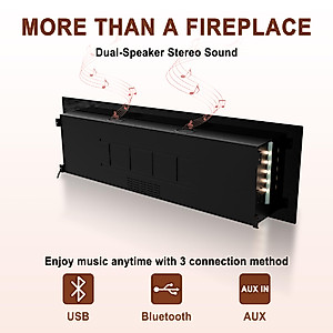 72in Electric Fireplace with Bluetooth Speakers Wall Mounted Linear Fireplace Heater Low Noise Adjustable 8 Flame Colors,8h Timer,Remote Control with Log & Crystal Hearth Options (No-Recessed)