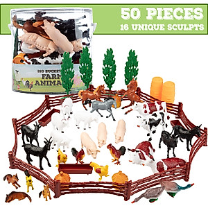SCS Direct Farm Animal Toy Action Figure 50pc Set - Different Barnyard Animals & Accessories Including Cows, Horses, Chickens, Sheep & More - Great for Bath Toys, Pretend Play, Birthday Gifts for Kids