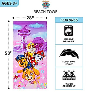 Franco Kids Super Soft Cotton Bath/Pool/Beach Towel, 58 in x 28 in, Paw Patrol Girls