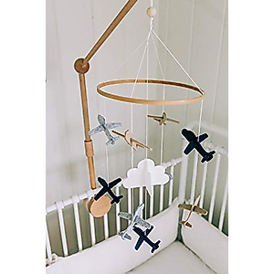 Sorrel + Fern Baby Crib Mobile (Airplanes in The Clouds) - Nursery Decoration Ceiling Mobile and Baby Shower for Boys & Girls - Grey and White