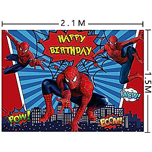 7x5ft Red Spiderman Photography Background Super City Spiderman Boys Kids Birthday Party Backdrops Superhero Citycape Baby Shower Photo Studio Props Banner