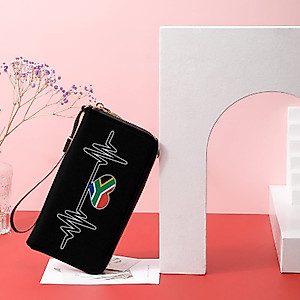 South Africa Heart Beat Women’s Long Wallet PU Clutch Purse with Wristlet Strap Zipper Mini Handbag