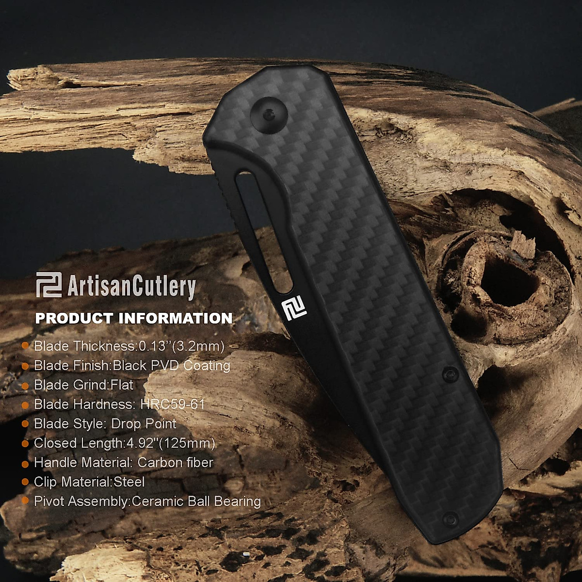 ARTISANCUTLERY Folding Knife ARION (1843P) AR-RPM9 Powder Steel Black PVD Coating Blade Carbon Fiber Handle Pocket Knife EDC Knife Christian Ortiz Designer Knives