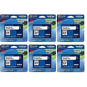 Brother Genuine P-Touch 6-Pack TZe-241 Laminated Tape, Black Print on White Standard Adhesive Laminated Tape for P-Touch Label Makers, Each Roll is 0.7"/18mm (~ 3/4") Wide, 26.2 ft. (8M) Long