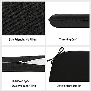 Magpie Fabrics Outdoor/Indoor 17"x16"x2" Chair Cushions with Ties Set of 4, Waterproof All Weather U-Shape Seat Pads Decoration for Patio Garden Furniture Home Office (Black)