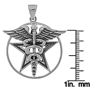 Jewelry Trends Caduceus Star Pentagram Pentacle Sterling Silver Pendant