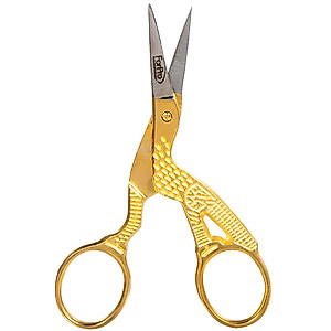 ForPro Professional Collection Gold Stainless Steel Stork Scissors for Sewing, Crafting, Art Work, Threading, Needlework, Super Sharp Sheers for Cutting Fiber Glass and Silk Wraps, 3.75” L