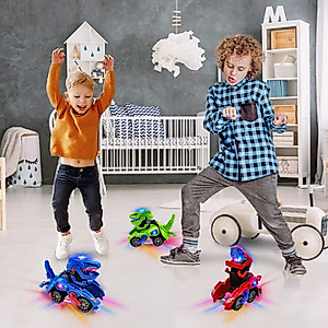 Christmas Dinosaur Toys for Kids Boys Transforming Dinosaur Car with LED Light Music Automatic Deformation Dino Race Car Stocking Stuffers for Boys Girls Toddlers 3 Year Old and Up