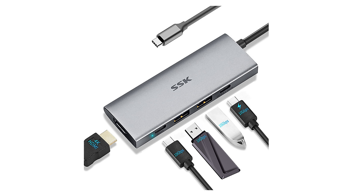 SSK 100W USB-C Hub: 5-in-1 Multiport Adapter