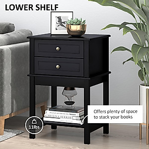 HOMCOM Side Table with 2 Storage Drawers, Modern End Table with Bottom Shelf for Living Room, Home Office, Black