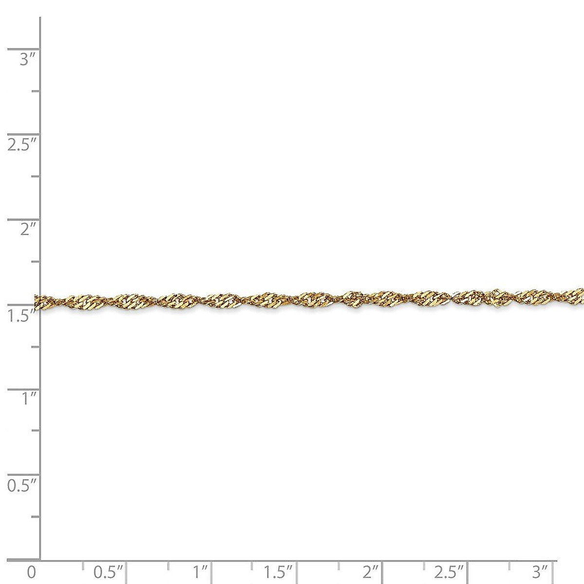 Solid 14k Yellow Gold 2mm Singapore Twist Chain Necklace - with Secure Lobster Lock Clasp 18"