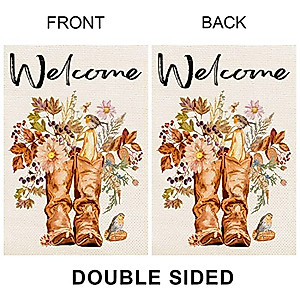 Balgardekor Welcome Boots Garden Flag Cowboys Flag Cowgirl themed garden flag decorative Flag Vertical Double Sided Flower Bird Spring Summer Autumn Fall Yard Outdoor Decor 12.5 x 18 Inches(Welcome Boots)