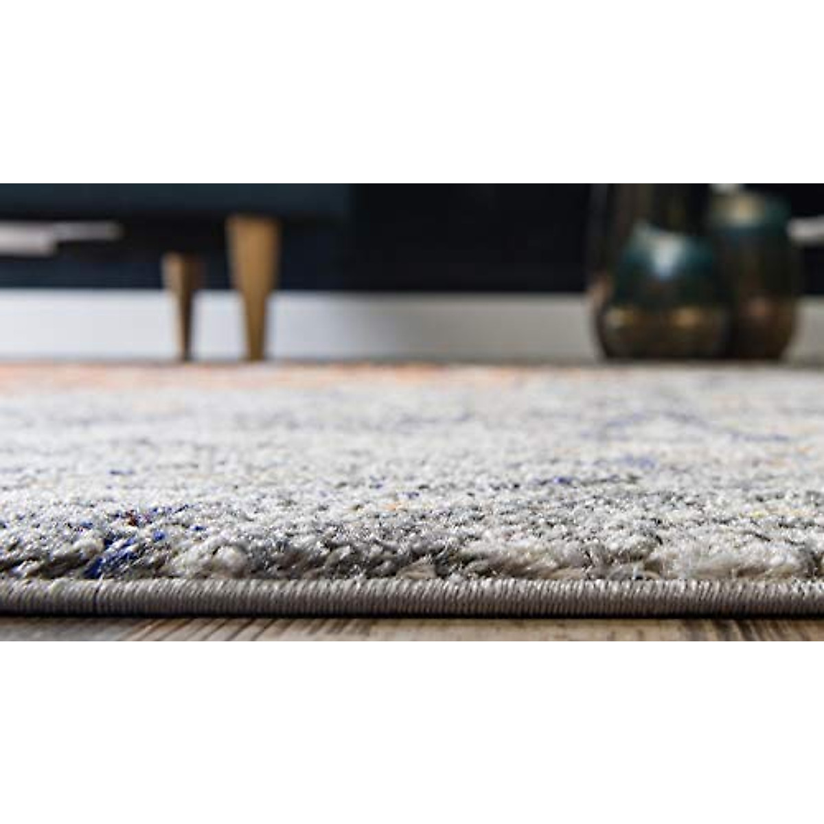 Unique Loom Vita Collection Modern Over-Dyed Center Medallion Vintage Area Rug, 8 ft x 8 ft, Gray/Ivory