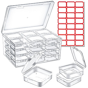 12 Pack Small Plastic Beads Storage Containers Box, Clear Bead Organizer Case with Snap-Tight Closure Hinged Lid for Storage Small Items, Beads, Crafts, Jewelry, Hardware (2.17 x 2.17 x 0.79 in)