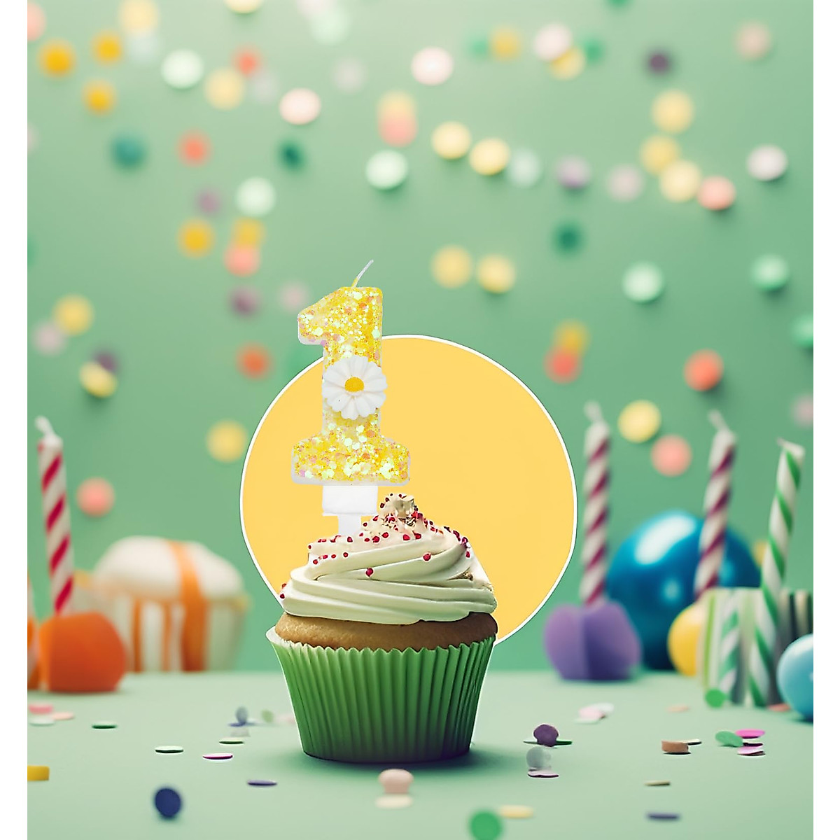 Birthday Candle 1, Yellow Flower Number 1 Candle for Cake Theme Party Supplies