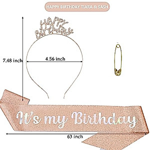 Ondder Birthday Sash for Women Rose Gold Happy Birthday Crown Tiara for Girls Birthday Girl Headband Birthday Sash and Tiara for Party Supplies Its My Birthday Glitter Sash Happy Birthday Headband Decorations