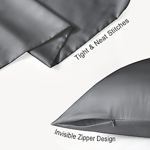 Cobnom® Pure Mulberry Silk Pillowcases Set of 2, King Size Silk Pillow Cases - Grade-6A 19 Momme Soft Smooth Cooling with Zipper, Hair and Skin Friendly (Gray, 20x36 Inch)