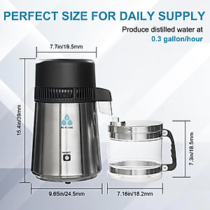DC HOUSE 1Water Distiller, 304 Stainless Steel Home Countertop Distiller Water Machine, Distilled Water Maker, Distill Distilling Water Purifier Distillers to Make Clean Water