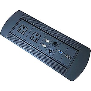 UL Listed Power Plug in-Desk Power Center Table Top Grommet Furniture Power Data Hub-1 USB Port/ 1 Type-C Port1 HDMI/2 CAT 6/1 Type C - Conference Table Connectivity Box (DC101_Solid Black)