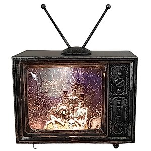 Lighted Halloween Skeleton Water Lantern Snow Globe TV with Continuous Swirling Glitter and Sound