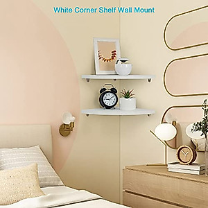 JORIKCHUO 10 inch Corner Wall Shelf Set of 2, Solid Wood Corner Floating Shelves for Wall, Round End Wall Mounted Floating Shelf for Bedroom, Living Room and Kitchen (White-10 inch)