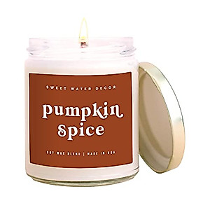 Sweet Water Decor Pumpkin Spice Soy Candle | Pumpkin, Cloves, Buttercream, Cinnamon, Smoke Embers, Vanilla Scented Candle for Home | 9oz Clear Jar Candle, 40 Hour Burn Time, Made in the USA