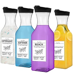 Laundry Detergent Dispenser Bottle 53oz with Label,4 Pack Liquid Laundry Dispenser,Plastic Detergent Dispenser for Laundry Room Organization and Storage,Black Lid