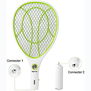 Night Cat Bug Zapper Racket Electric Fly Swatter Racquet Electronic Mosquito Killer with USB Charging LED Lighting Double Layer Protection Detachable Handle