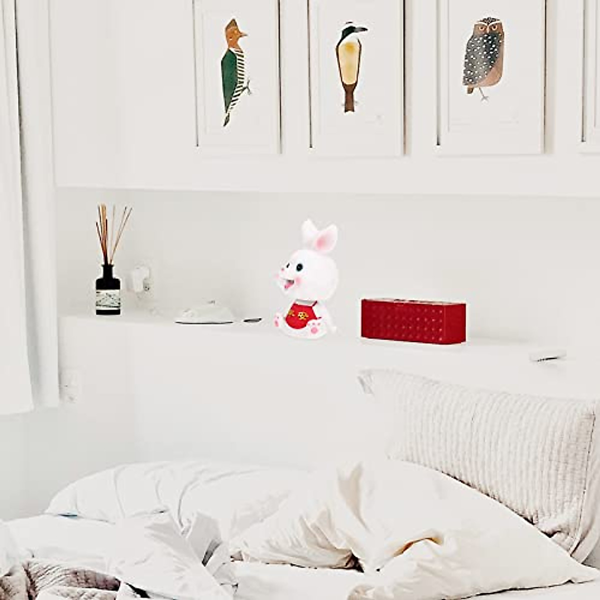 Angoily Rabbit Figurine Shaking Head Toy Bunny Car Dashboard Decoration Bobblehead Fengshui Lucky Statue 2023 Chinese Zodiac Rabbit New Year Car Decor