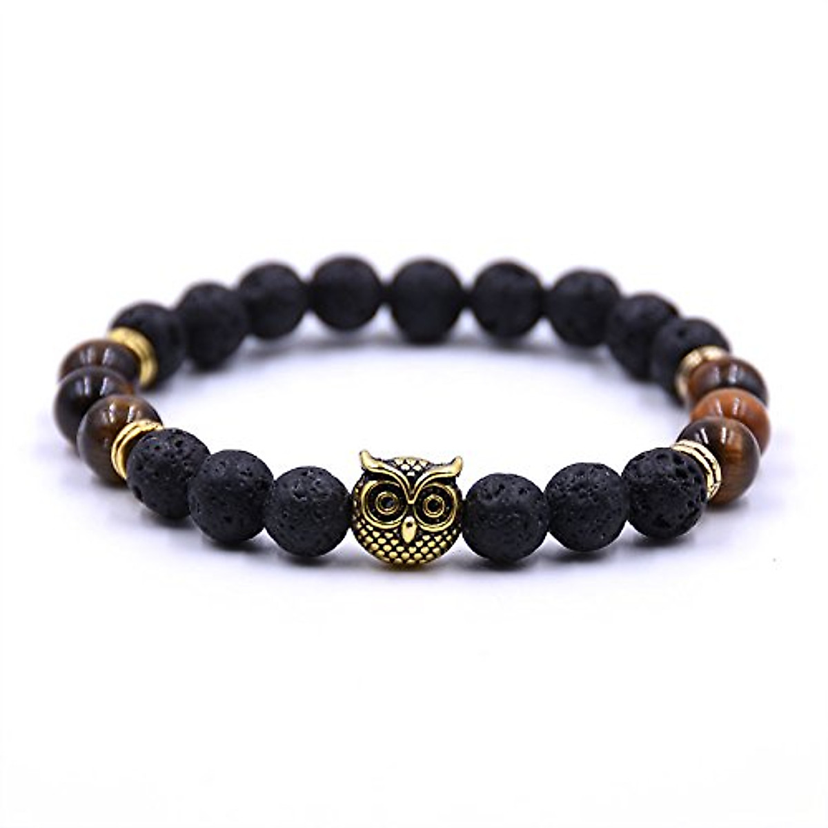 JOYA GIFT Chakra Lava Stone Owl Beads Bracelets Mens Womens Friendship Bracelets Set
