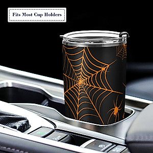 Yasala Halloween Tumbler Orange Spider Cobweb Insulated Coffee Cup Back to School Beverage Container Office Travel Mug with Straw and Lid 20oz Holiday Gift Day of The Dead Present