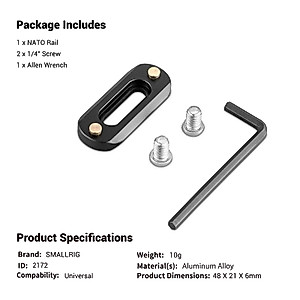 SmallRig Mini NATO Rail, Anti-Off Quick Release NATO Rail, Thickness 6mm, Length 48mm for NATO Handle, Camera Cage - 2172