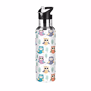 xigua 32oz Double leak Proof layer Insulated Keep Warm,Cute Happy Owls Stainless Steel Water Bottle with Straw for Sports and Travel#3