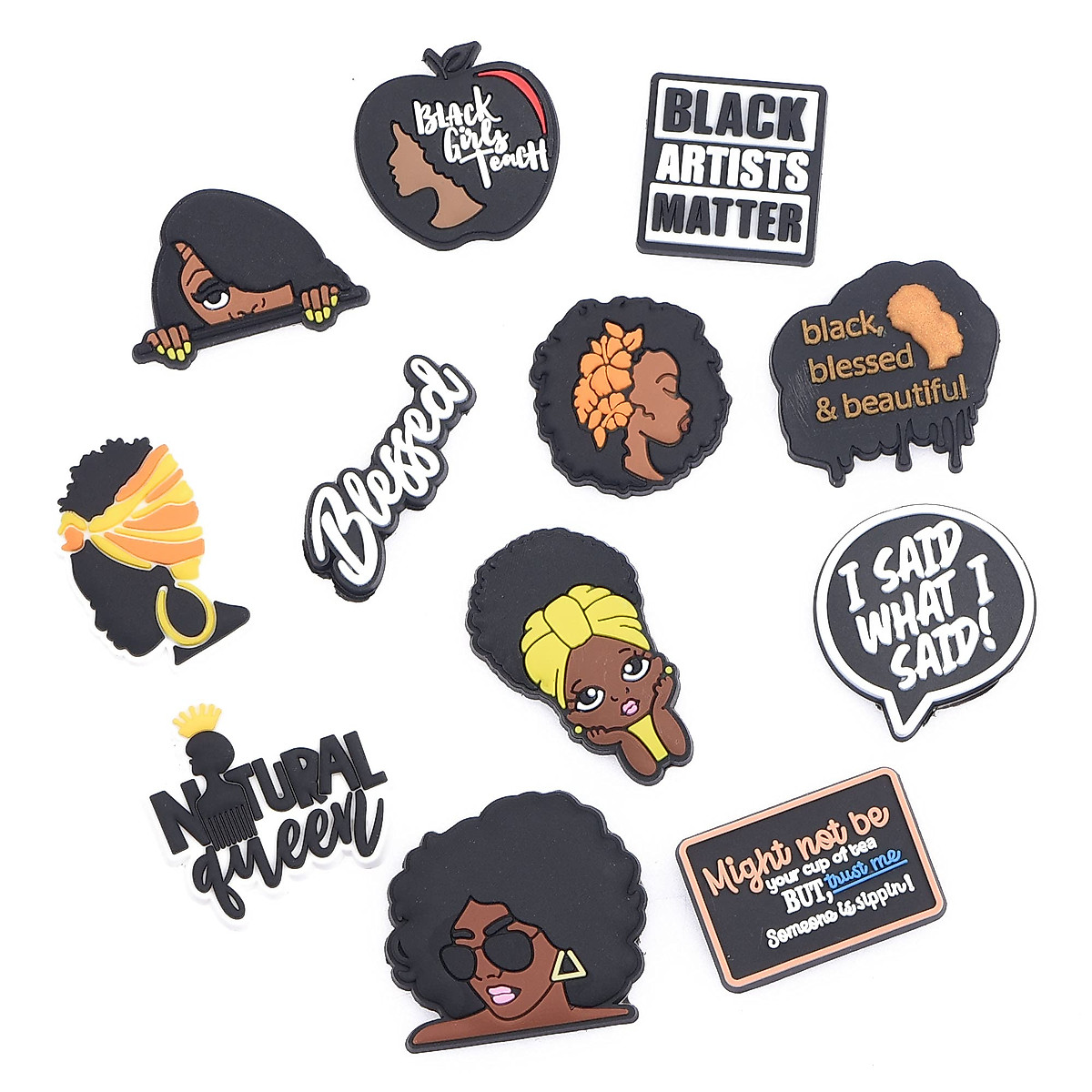 UNN Shoes Charms Black lives Matter Decoration for Kids Girls Adult Women Birthday Gifts Party Supplies BLM-SC038-Yellow-12pcs