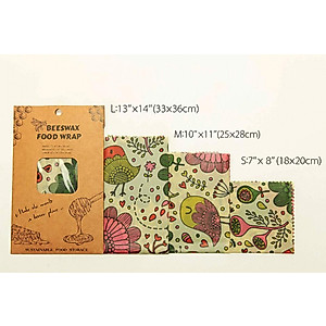 VOVOLO (Bird Print 3 Size S/M/LReusable Beeswax Food Wraps Eco Friendly Wrappers Sustainable Plastic Free Food Storage Washable Bowl Covers Sandwich Wrappers