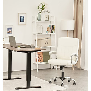 CLATINA Office Computer Desk Chair Executive Mid Back Chair Comfortable Ergonomic Managerial Chair Adjustable PU Leather Home Office Desk Chair Swivel, White 1PK