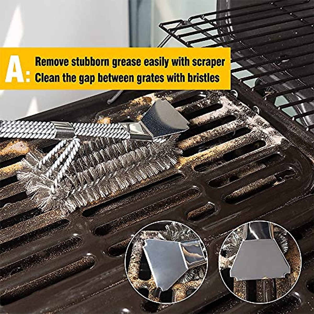 18-Inch Grill Brush Set (1 x Bristle Free Brush, 1 x Scraper Brush ), BBQ Brush for Grill Cleaning, Outdoor Grill Cleaning Tools, Stainless Steel, 2 PCS