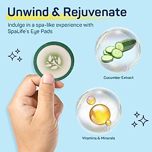 SpaLife Cooling Eye Pads - Korean Soothing Eye Pads for Dark Circles, Puffy Eyes, and Wrinkles - 48 Pads with Fruit + Vegetable Extracts - Revitalizing Hydrating Eye Pads for Eye Treatment (Cucumber)