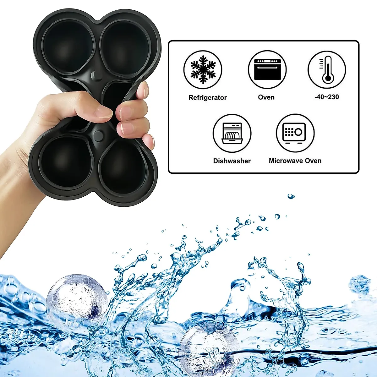 LiyuanQ Ice Cube Trays 2 Pack Large Silicon Ice Cubes Mold 2-Inch Ice Ball Maker Round Ice Mold with Funnel and Lid, Easy-Release, No Leakage, for Whiskey, Cocktail, Juice, Party (Black & Grey)