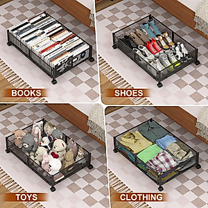 Under Bed Storage Containers,2 Pack Foldable Underbed Storage Containers with Handles and Wheels,Folding Bed Shoes Clothes Organizer,Easy Assembly Underbed Storage for Toy ,Bedding,Bedroom(Black)